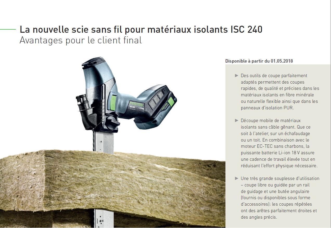 Nouvelle scie sans fil Festool ISC 240